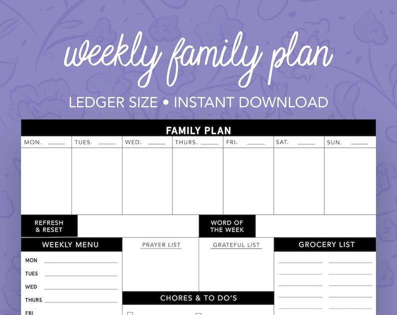 Weekly Family Planner 11x17 Ledger Instant Download Digital Download ...