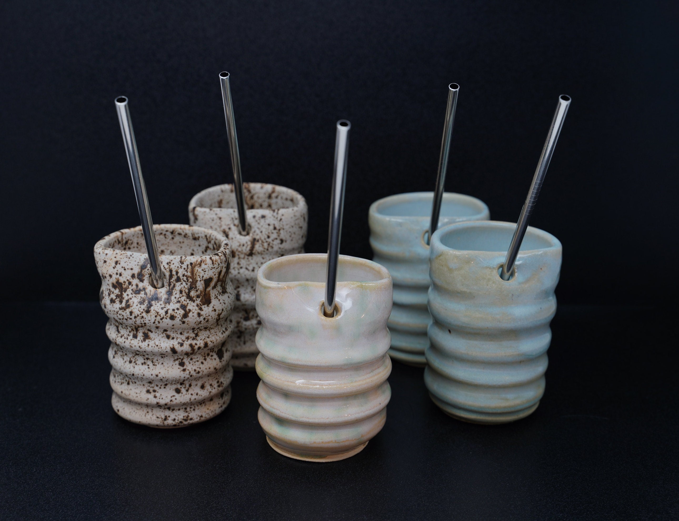 Ceramic Tumblers With Metal Straws- Hot/cold Beverage Cups - Etsy