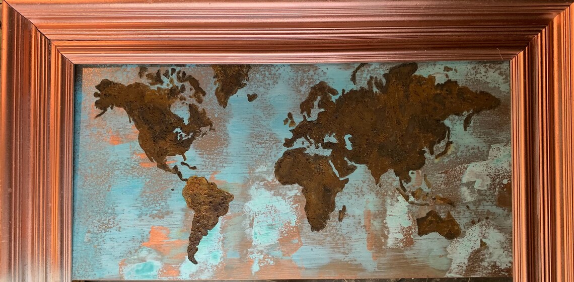 Metal World Map in Rust & Verdigris Patina - Etsy