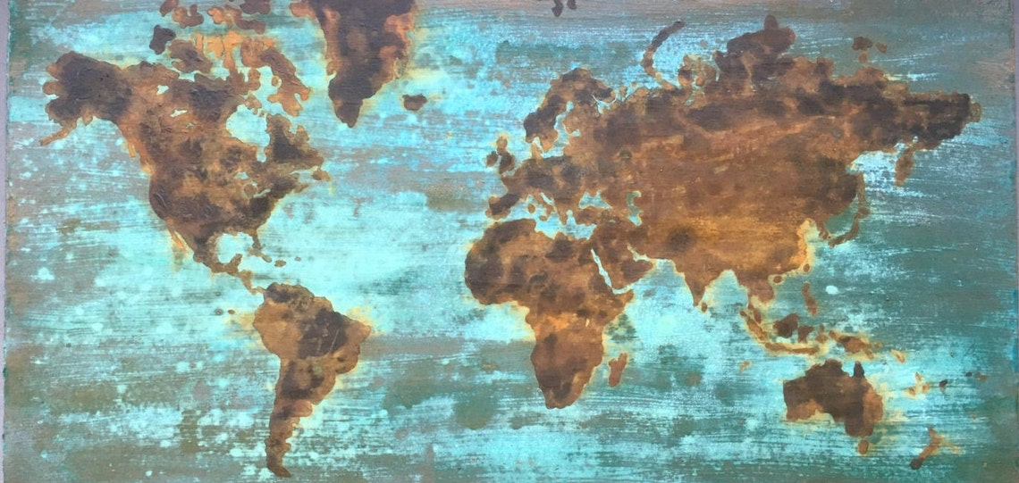 Metal World Map in Rust & Verdigris Patina - Etsy