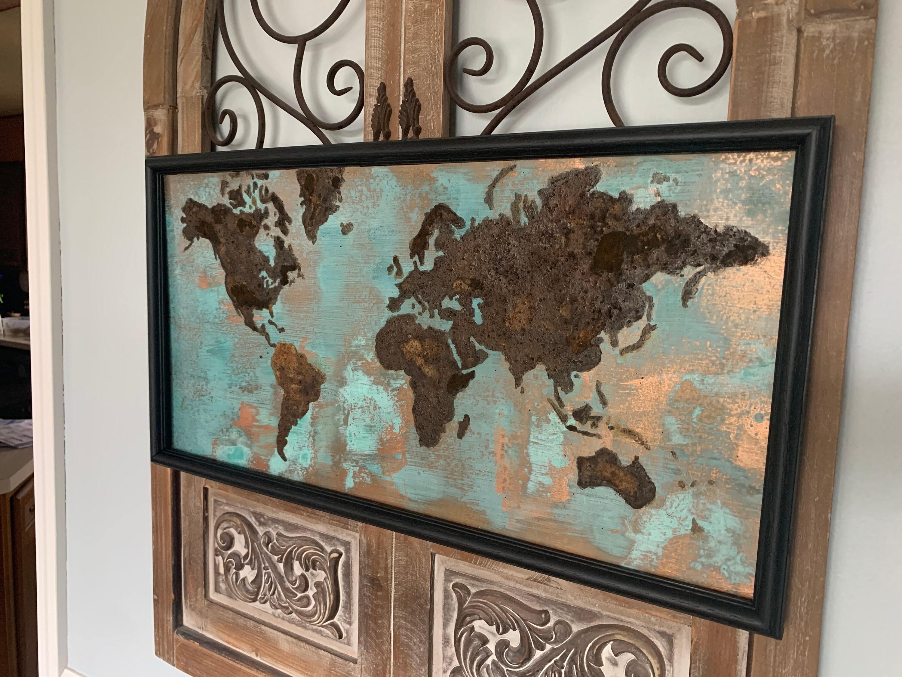 Metal World Map in Rust & Verdigris Patina - Etsy