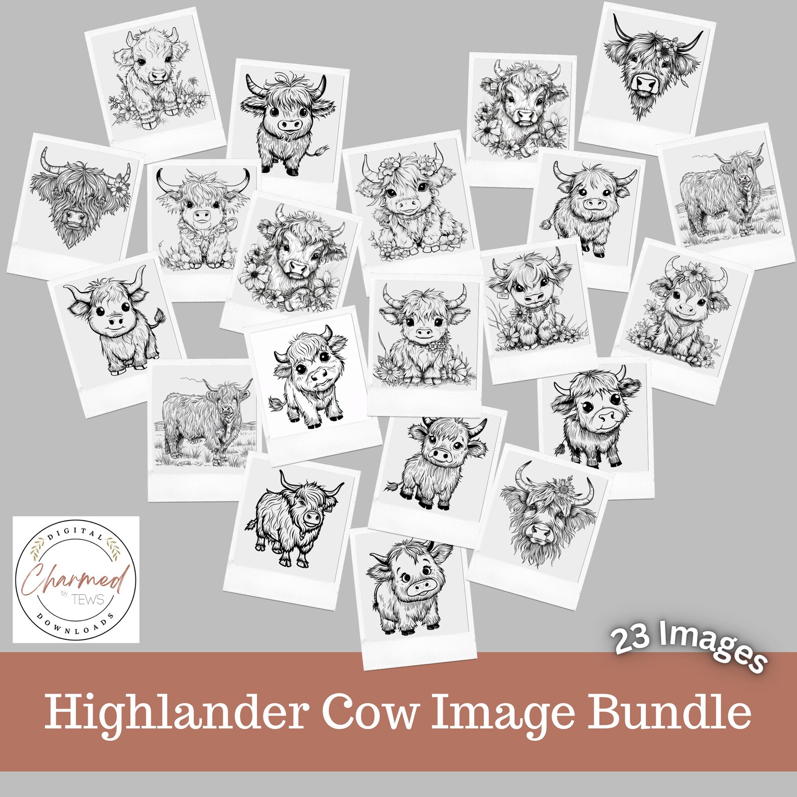 23 Highlander Cow Image Bundle - Instant Access - Black and White ...