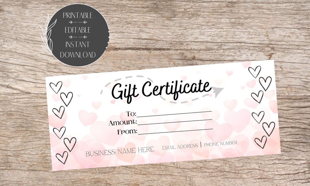 Valentines Heart Business Editable Gift Certificate Gift Voucher ...