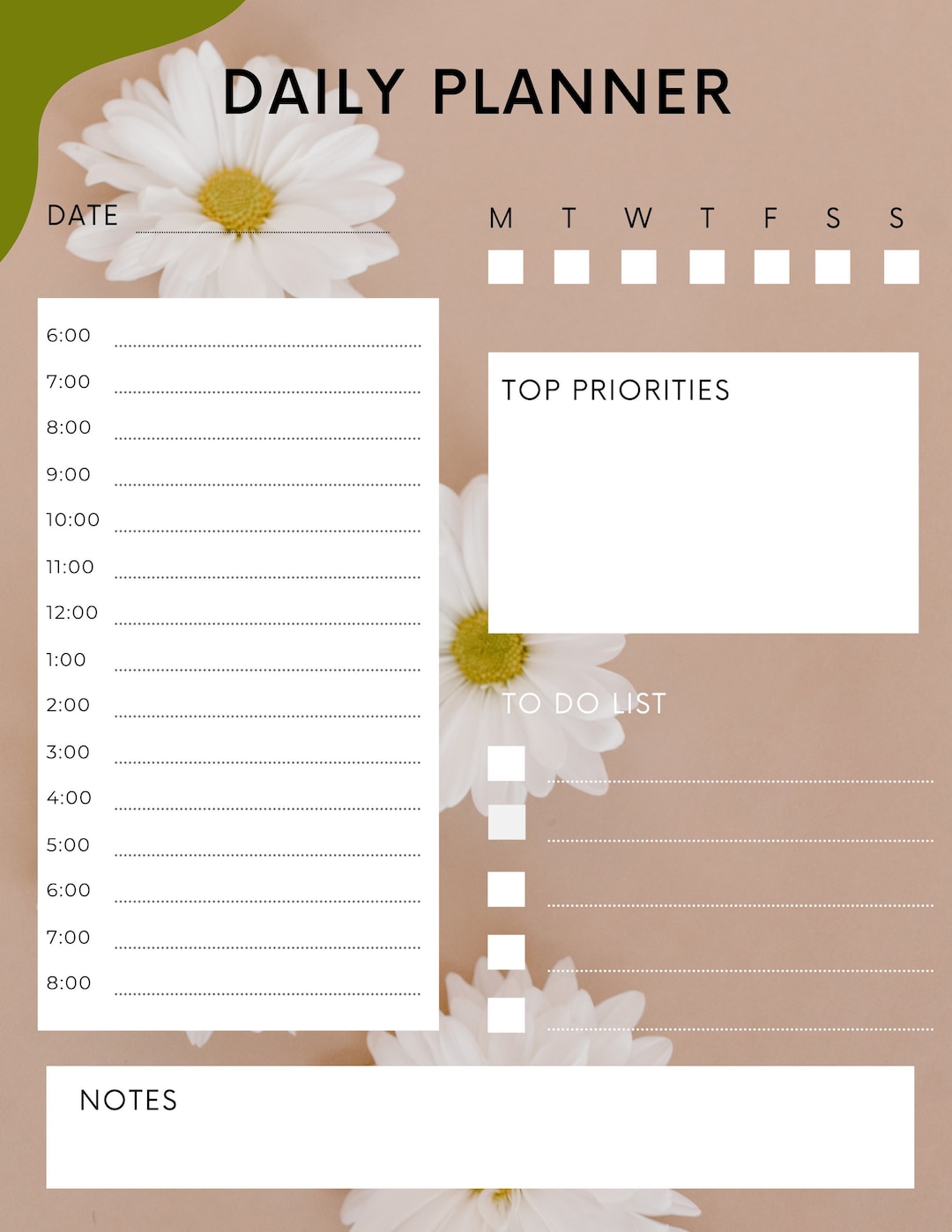 Daily Planner Daisy Soft Colored Digital Download - Etsy