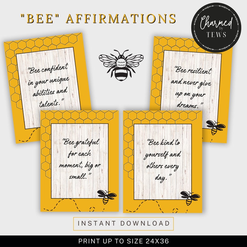 7 Bee Themed Affirmation Quotes Bundle | Teachers Bundle | Digital ...
