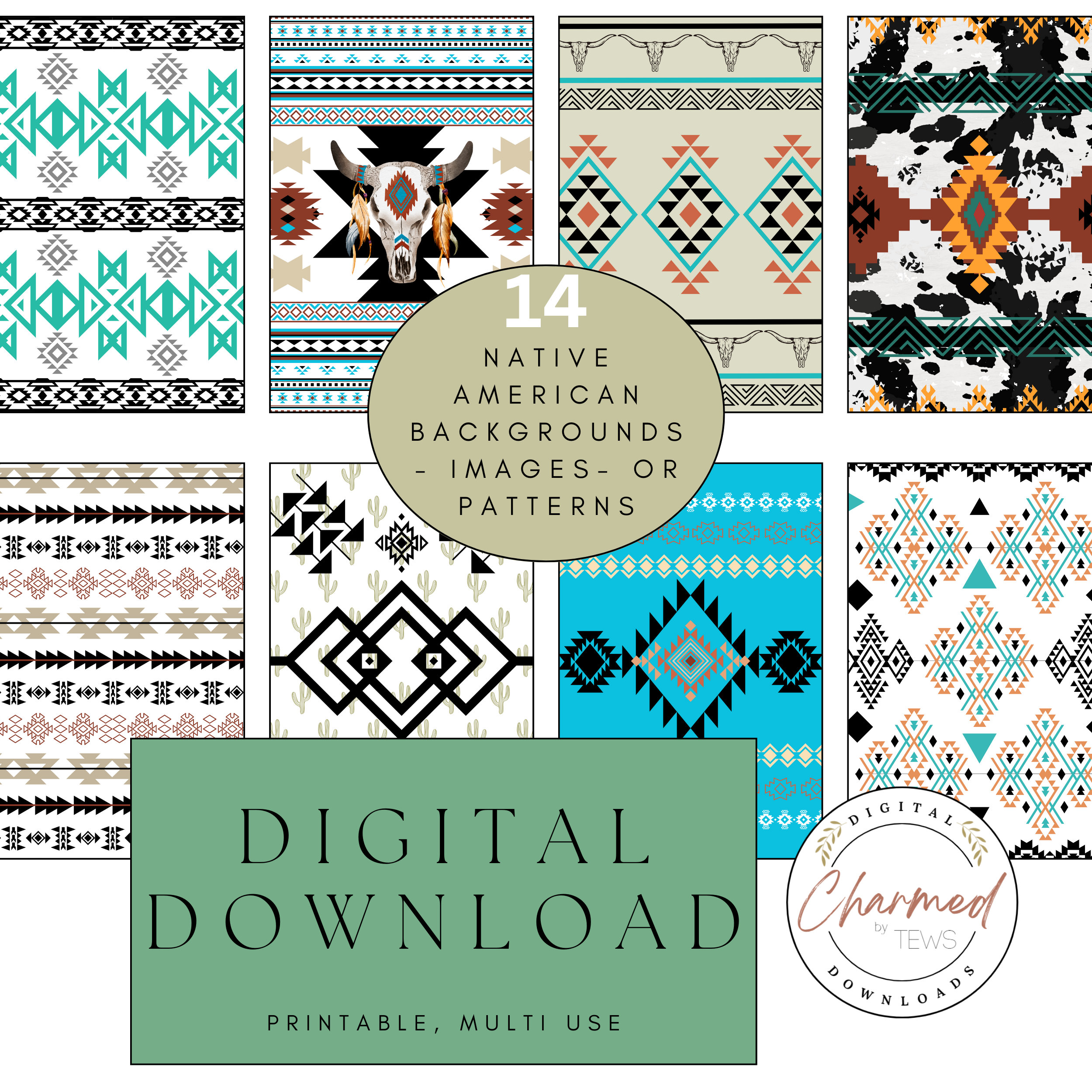 14 Native American Indian Style Background Images Bundle Digital ...