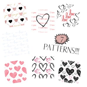7 Super Cute Valentine's Day Heart Love Patterns Digital - Etsy