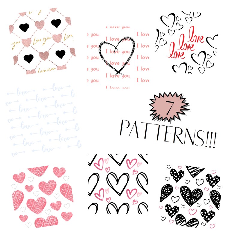 7 Super Cute Valentine's Day Heart Love Patterns Digital - Etsy