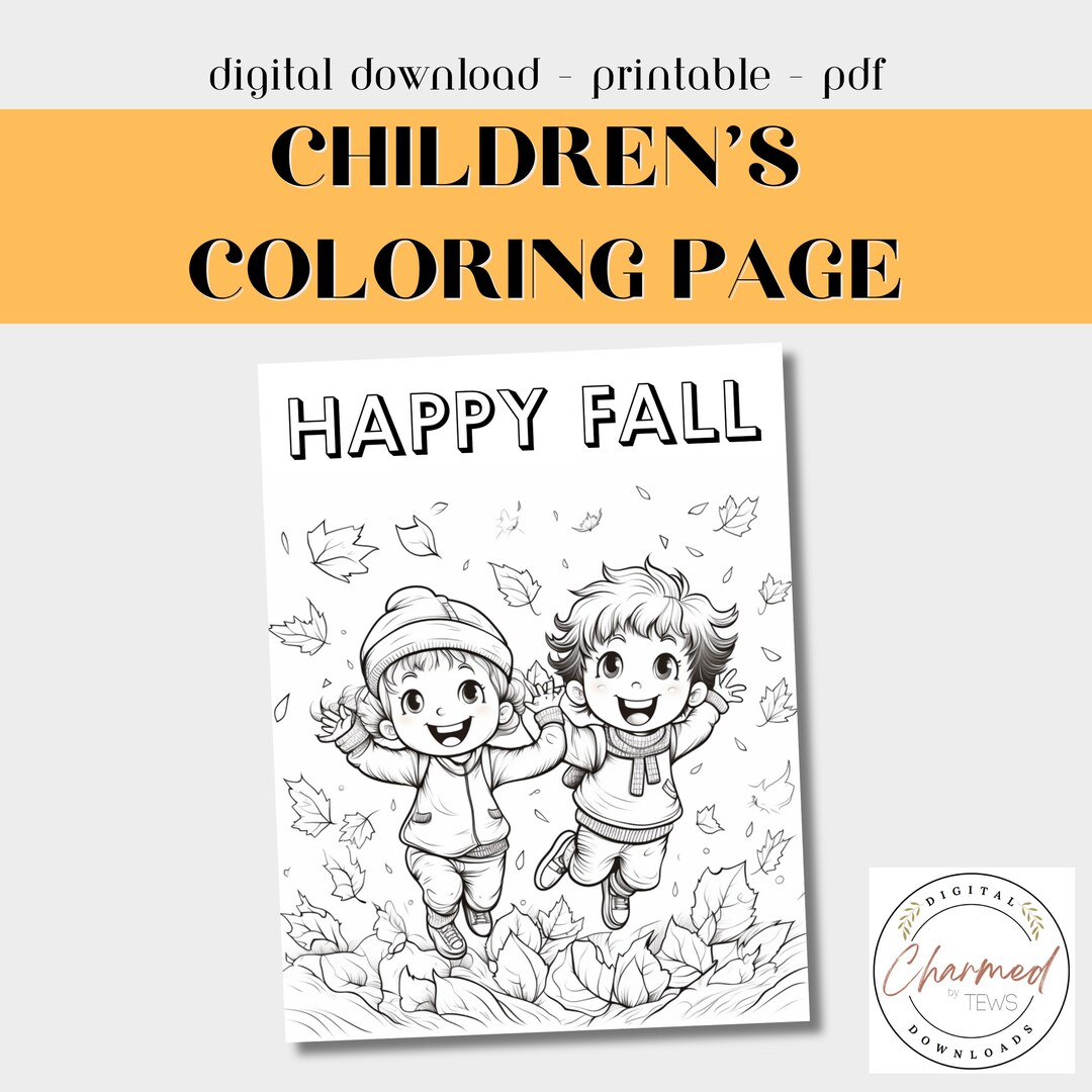 Happy Fall Coloring Page - Digital Download - Printable PDF - Fun ...