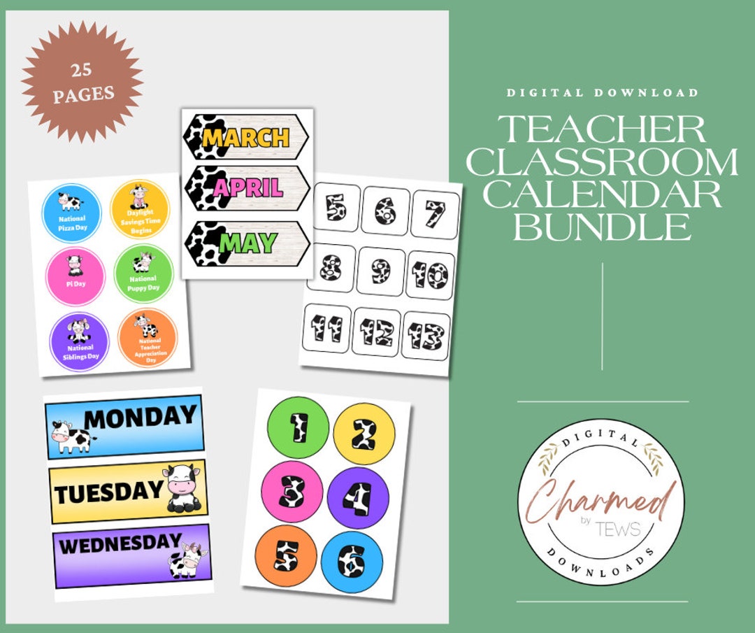 Cow-themed Classroom Calendar Bundle: Teacher Academic Planner (digital ...