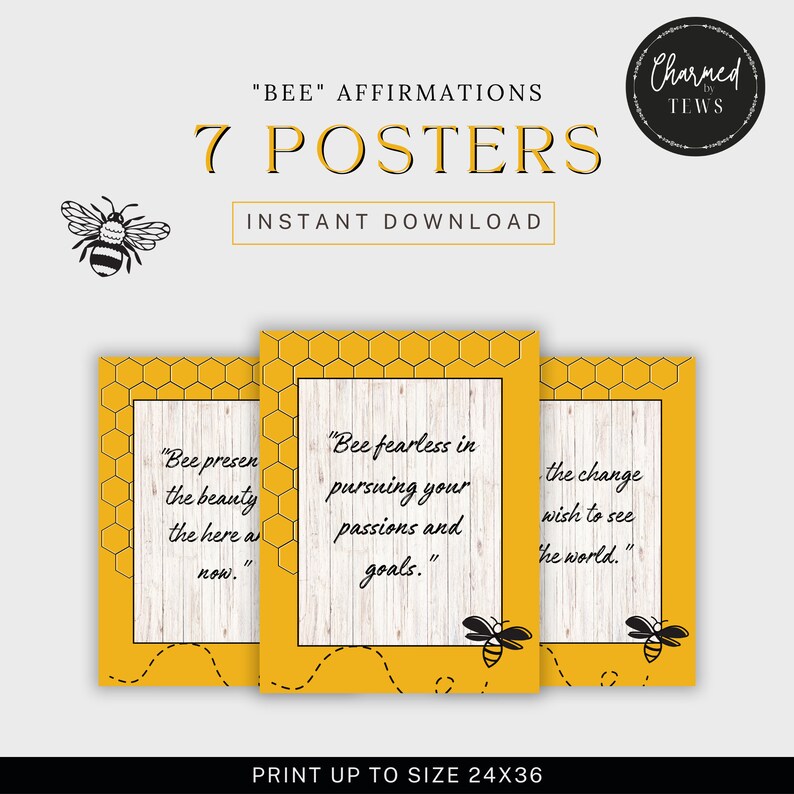 7 Bee Themed Affirmation Quotes Bundle | Teachers Bundle | Digital ...