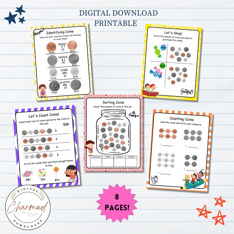 Coin Counting for Kids: Digital Workbook Ages 4-8 | Learn to Recognize ...