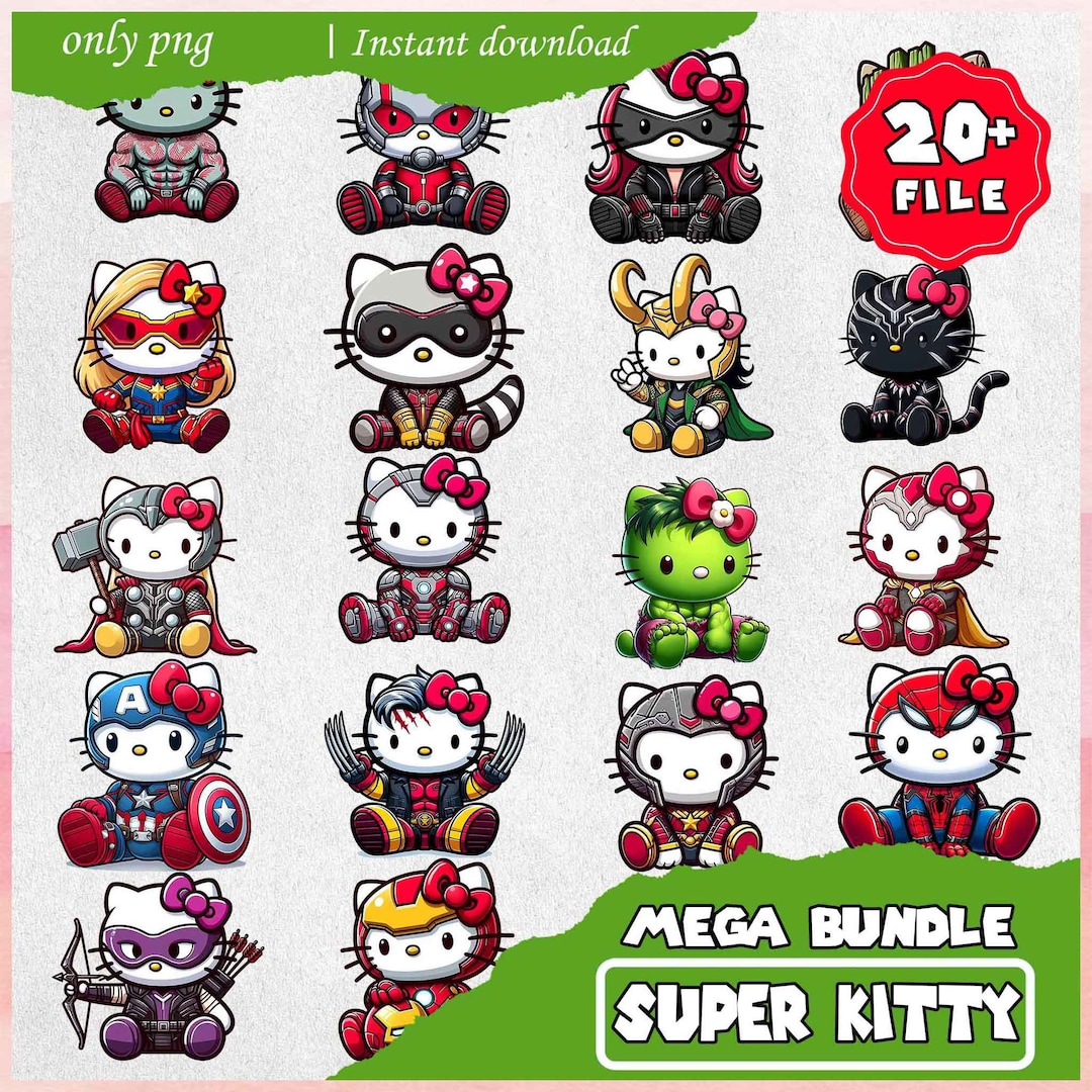 Hello Super Hero Kitty PNG Pink Bow Red Cape - Etsy