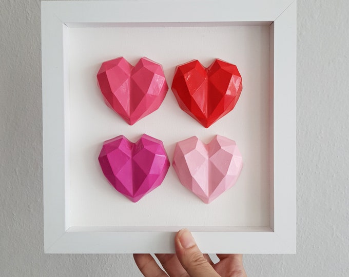 3D Heart Wall Art, Handmade Diamond Cut Plaster Decor, Modern Pop Art ...