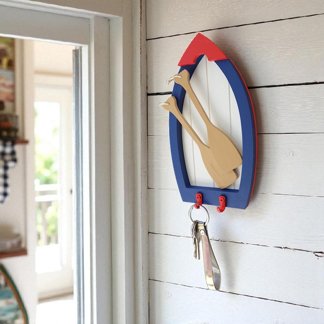 Handmade Nautical Boat Key Holder With Oar Decor: Coastal Wall Rack - Etsy