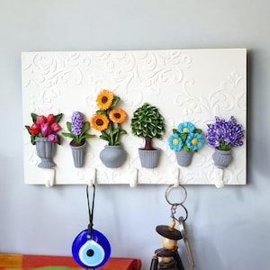 Floral Wall Key Holder: Handmade Decorative Entryway Organizer - Etsy