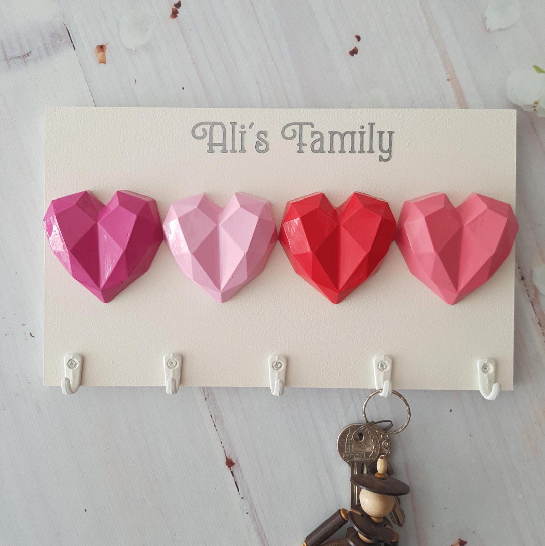 Personalized Heart Key Holder for Wall, Geometric Diamond Cut Decor ...