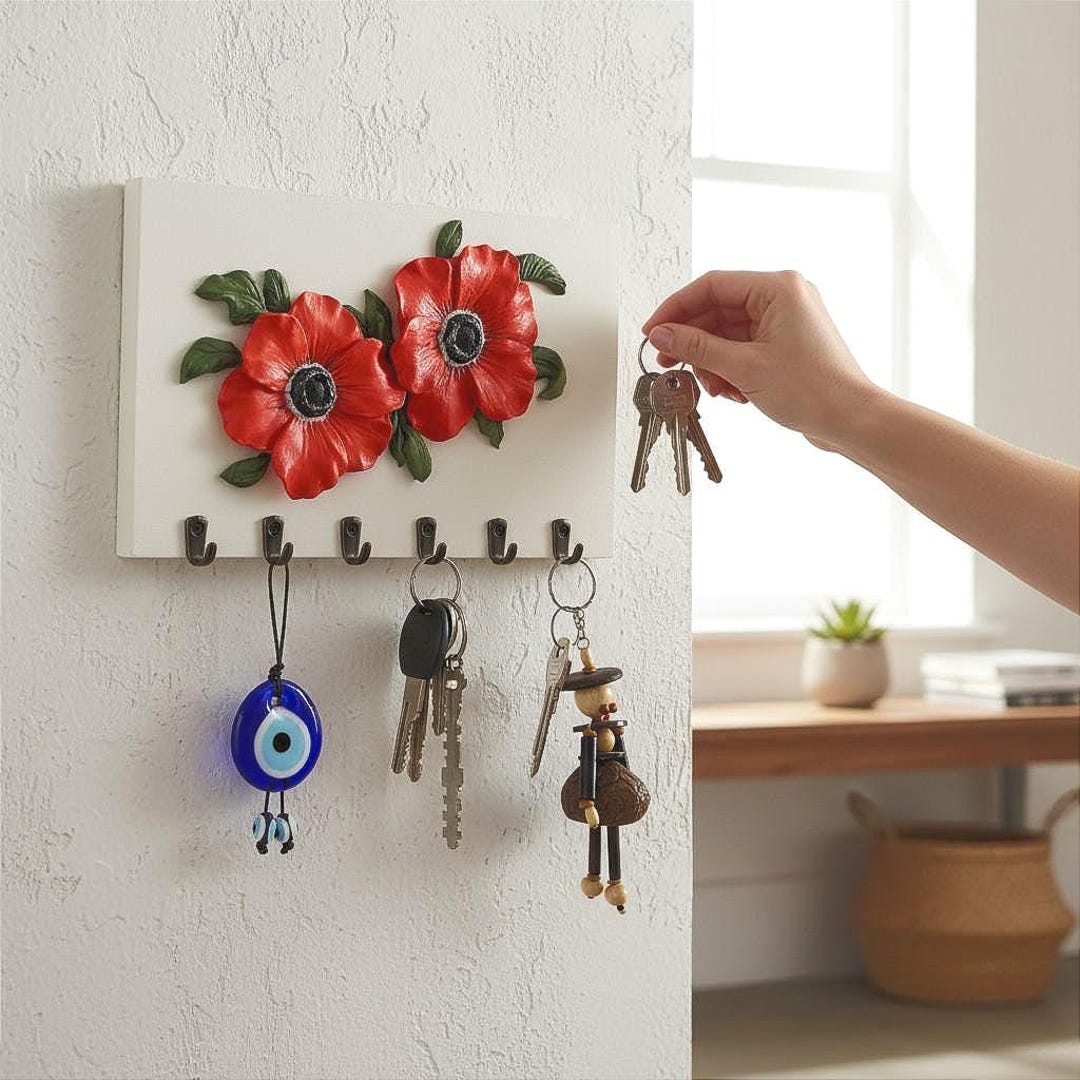 Anemone Flower Key Holder: Handmade Ceramic Sculpture, Botanical Wall ...