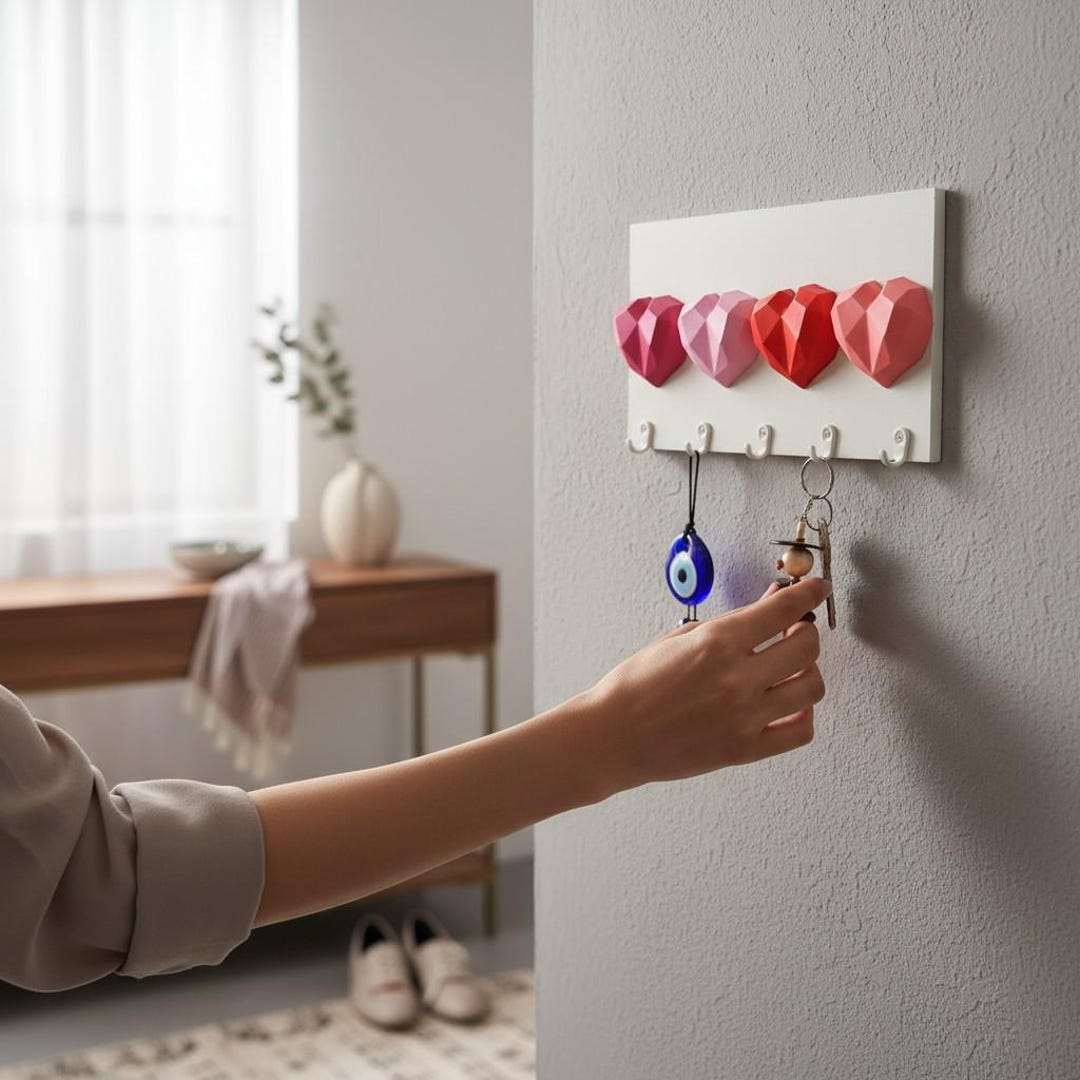 Diamond Heart Key Holder: 3D Pop Art Wall Mounted Key Hook - Etsy