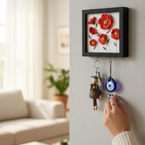 Poppies Small Key Holder for Wall, Red Flower Key Hooks - Etsy