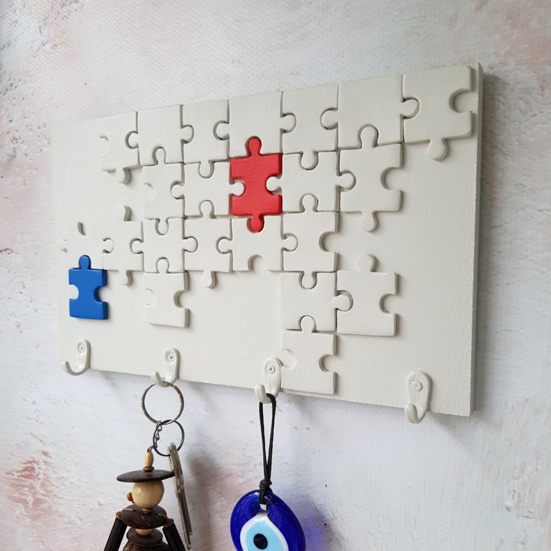 Puzzle Piece Key Holder, Wooden Wall Decor, Unique Entryway Organizer ...
