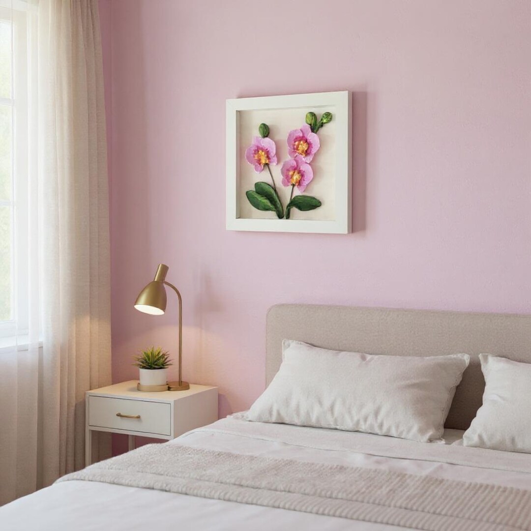 3D Pink Orchid Plaster Flower Wall Art: Handmade Floral Home Decor - Etsy