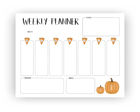 Pumpkin/fall Weekly Planner Printable / Bullet Journal Layout | Etsy