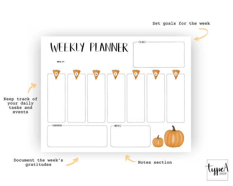 Pumpkin/fall Weekly Planner Printable / Bullet Journal Layout / PDF - Etsy