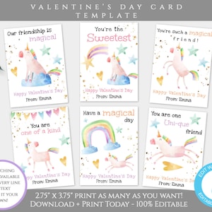 Unicorn Valentines Day Card Template, Unicorn Valentines Cards for Kids ...