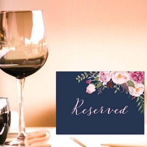 Blue + Pink Wedding Reserved Sign Template, Printable Reserved Sign ...