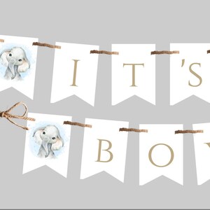 Elephant Baby Shower Banner, Blue Elephant Baby Shower Decor, Printable ...