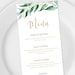 Greenery Wedding Menu Template, Printable Green and Gold Menu Editable ...