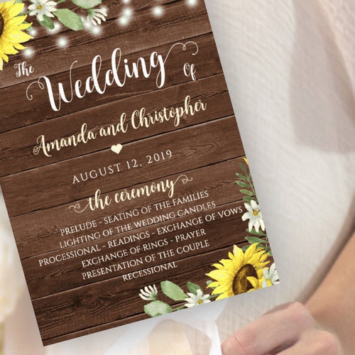 Sunflower Wedding Program Template Sunflowers Wedding Fan - Etsy