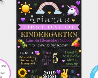 Girls First Day of School Kindergarten Sign First Day of - Etsy