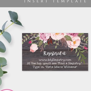 Rustic Floral Registry Card Insert Template, Baby Shower Instant ...
