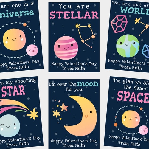 Planet Valentines Day Card Template Space Valentines Cards | Etsy