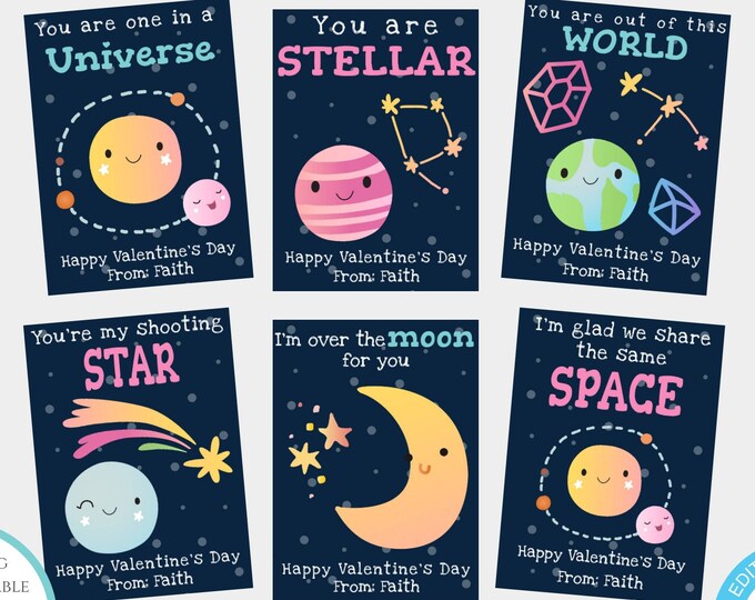 Planet Valentines Day Card Template, Space Valentines Cards for Kids ...