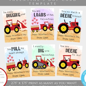 Red Tractor Valentines Day Card Template, Tractor Valentines Cards for ...