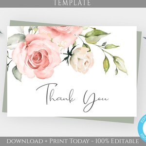 Pink Floral Folding Thank You Card Template for Girl Birthday Party ...