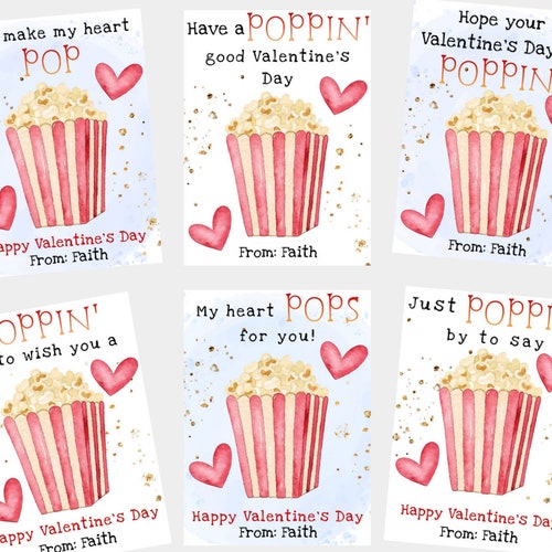 Popcorn Valentines Day Card Template Printable Popcorn | Etsy