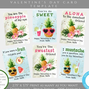 Pineapple Valentines Cards for Kids, Tropical Valentines Cards for ...