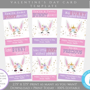 Bunny Valentine Card Template, Bunny Valentines Cards for Kids ...