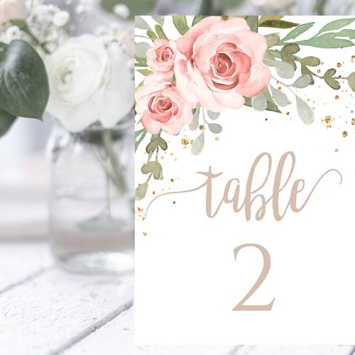 Printable Pink Floral Table Number 4x6 5x7 Card Templates - Etsy