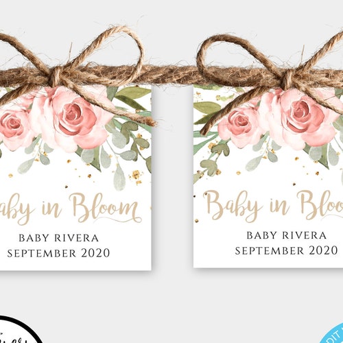 Pink Floral Favor Tag Baby in Bloom Template Blush Pink Tag | Etsy