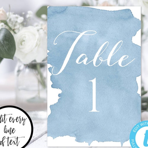 Dusty Blue Wedding Table Numbers Table Number Template - Etsy