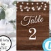 Rustic Table Number TEMPLATE, Rustic String Lights Wedding Table Number ...