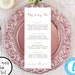 Rose Gold Wedding Menu Printable Template, Printable Menu, Wedding Menu ...