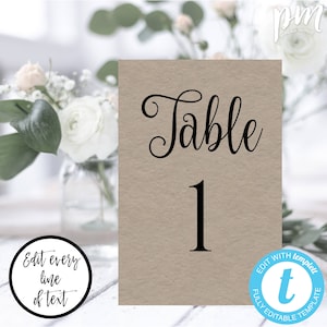 Rustic Table Number Template, Wedding Printable Template, Calligraphy ...