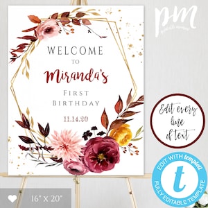 Fall Birthday Welcome Sign Template, Welcome Door Poster, Editable ...