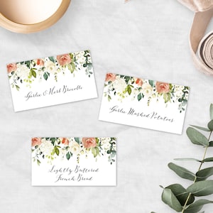 Fall Watercolor Flower Food Label Card Template, Editable Tent Fold ...